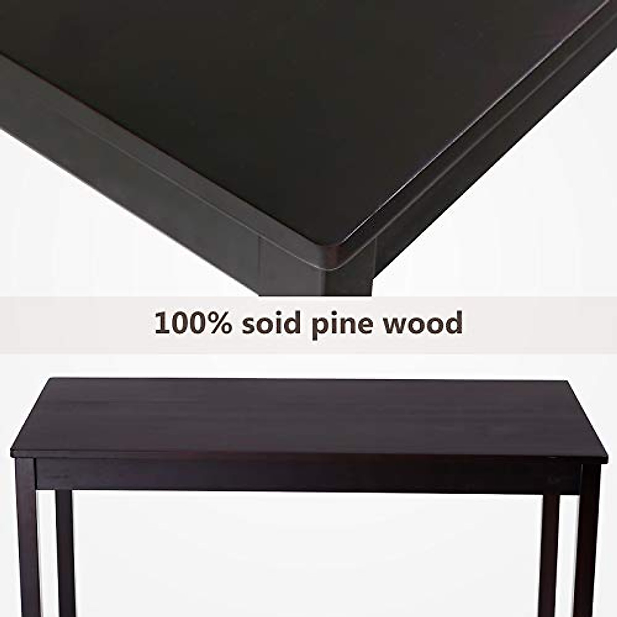 Alohappy 3 Piece PineWood Dining Set for 4，45" Dining Room Table Set with 2 Benches for Home Kitchen Dining Room Furniture,Bench Style & Space-saving (Espresso)