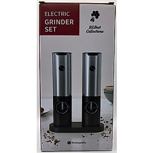 Electric Salt and Pepper Grinder Set, 2 Pepper Mills, Rechargeable With Dual Charging Base, Built-in Battery, Easy One Handed Operation, Ceramic Grinding Core, Adjustable Coarseness, White LED Light