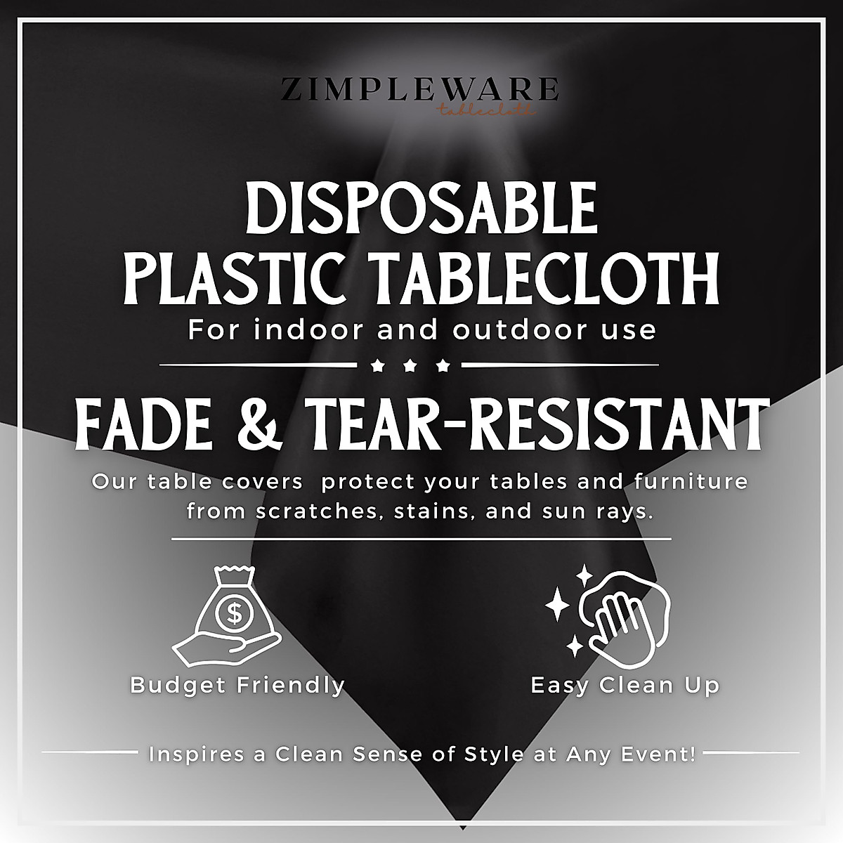 ZIMPLEWARE Premium Black Plastic Table Cloth Disposable (12 Pk) Plastic Tablecloths for Rectangle Tables (54in x 108in) Party Table Cloths Disposable for 6ft to 8ft Rectangle Tables