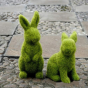 XIAXAIXU Easter Moss Bunny Flocked Rabbit Statue Figurine Festival Garden Yard Home Party Ornament Decoration (Green, 2 Pcs (A+B))