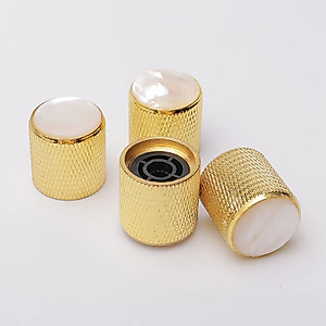 JIUWU Guitar Speed Control Knobs, Gold Volume Tone Control Metal Knob with Pearl White Top for Guitar Bass, Pack of 4