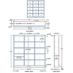 Traditional 72" Tall 15-Shelf Triple Wide Wood Bookcase in Dry Oak