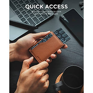 VULKIT Card Holder Wallet for Mens with ID Windows RFID Blocking Pop Up Wallet Slim Leather Wallet Holds Up to 12 Cards Men's Card Case, Brown