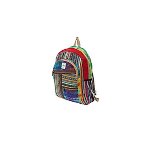 Hemp Backpack | 100% Pure Hemp - All Natural Handmade Multi Pocket Large Laptop Backpack | Travel Backpack - for Women and Men | Laptop Sleeve -Water Bottle Pockets | Boho Hippie - Rainbow