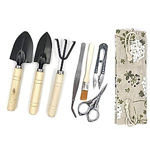 Bonsai Tool Kit, Bonsai Tree Kit Succulent Gardening Tools Set of 8 pcs Includes Pruning Shears, Mini Rake, Fold Scissors and More