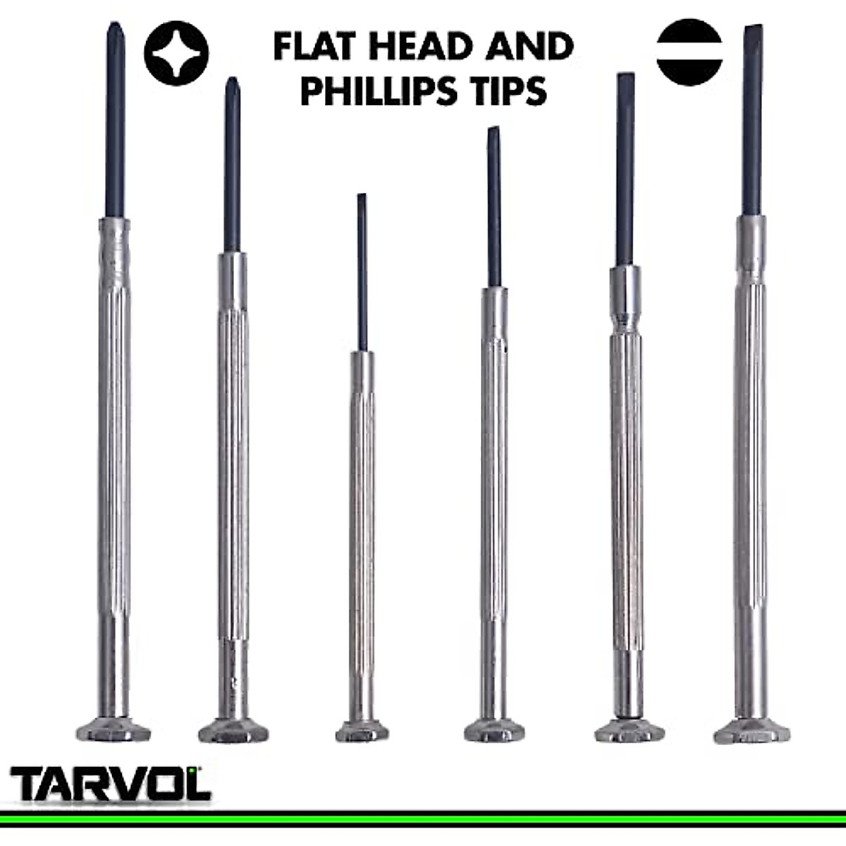 Precision Screwdriver Set (Set of 6 with Case) Flathead & Philips in 6 Different Sizes - Perfect Mini Screwdriver Bits for Jewelry Repair, Watch Repair, and More