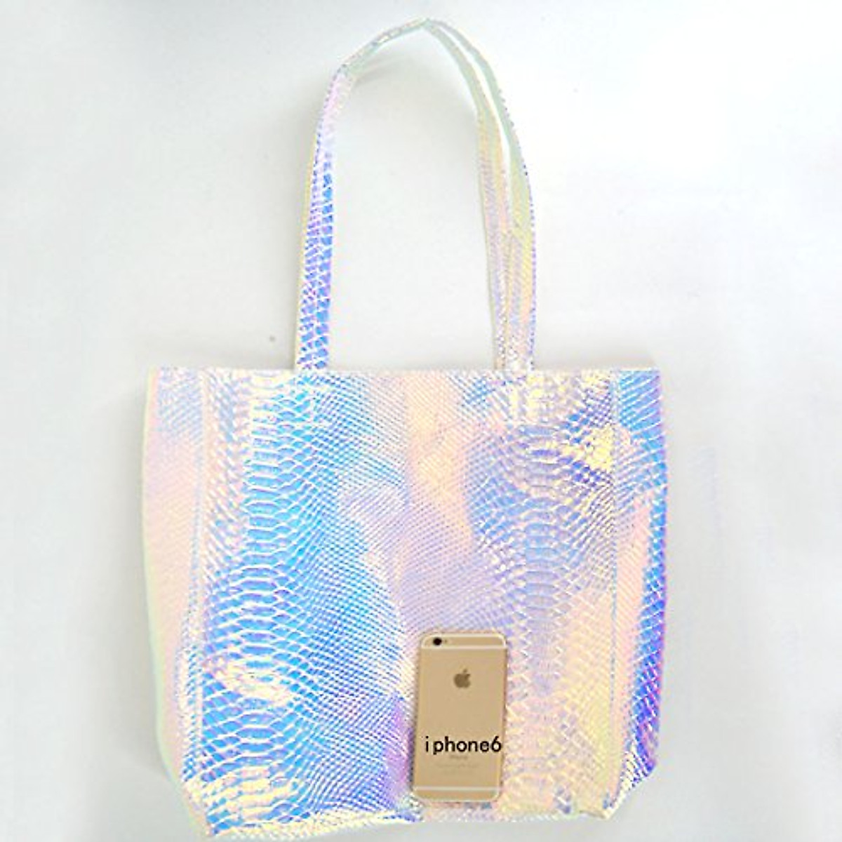 Goodbag Boutique Hologram Tote Bag Laser Snakeskin PU Shoulder Bag Large Capacity Fashion Holographic Handbag