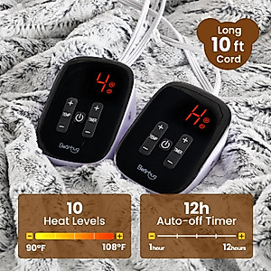 Bearhug Electric Blanket King Size 100" x 90" Dual Controller Heated Blanket, Warm Faux Fur & Soft Sherpa, 10-Heat Levels & 1-12H Auto Off, 5 Year Warranty, Over-Heat Protect, ETL, Machine Washable
