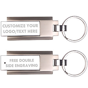 Custom Metal Rotating USB Flash Drive Keychain Memory Stick Engraved Free 4GB, Silver