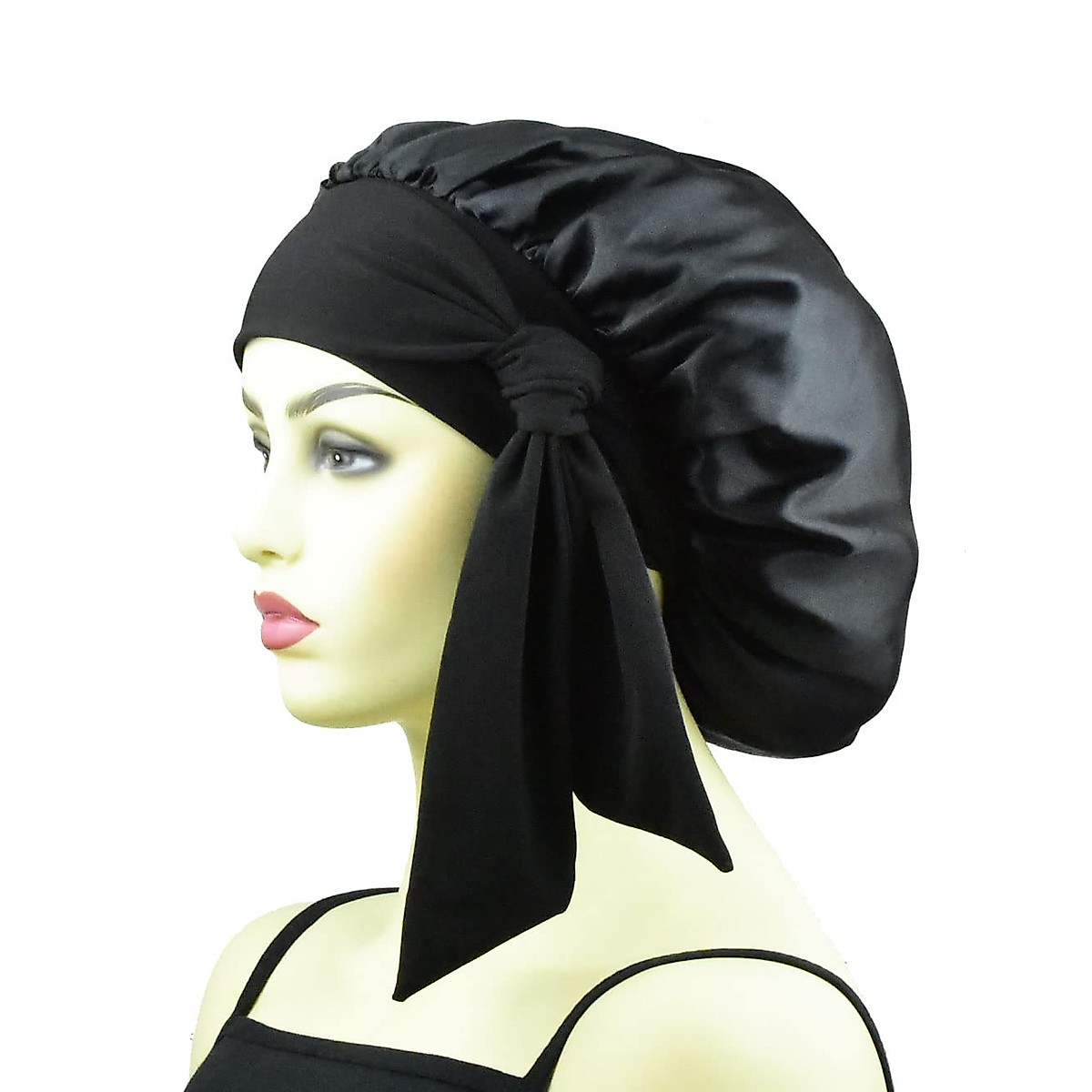 Silk Bonnets Satin Bonnet for Women Curly Hair Covers Large Sleep Hair Bonnets Sleeping Night Cap Silk Bonnet with Tie Band (Black + Pink Floral + Purple Floral)