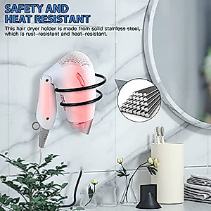 Hair Dryer Holder YUESIMATE Hairdryer Hanging Rack Blower Dryer Holder Bathroom or Bedroom Hair Dryer Organizer Wall Mounted Stainless Steel, 4.33 Inches, Matte Black
