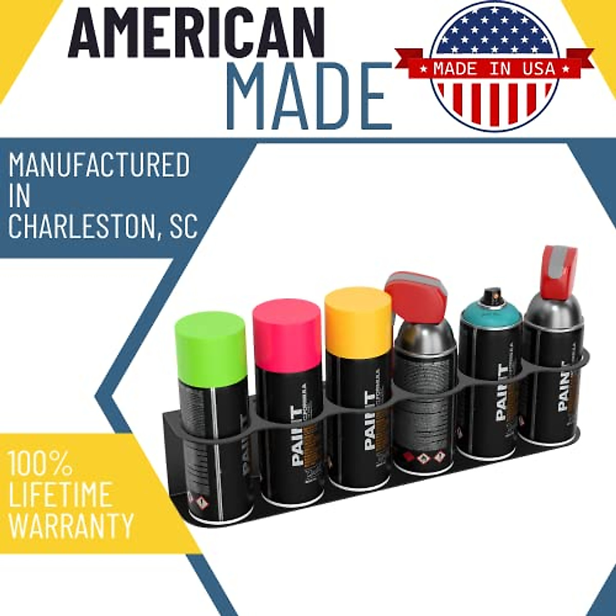 Koova 6 Aerosol  Spray Can Holder | Easy Install Wall Mount | Heavy-Duty Powder Coated Steel Storage Rack for Garage & Home | Craft Workspace Paint Bottle Organizer | Hardware Included | USA Made