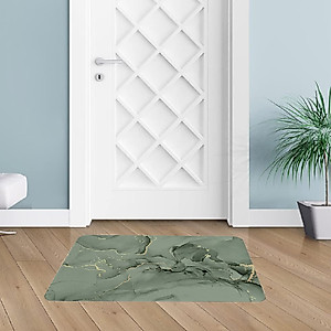 Welcome Doormat Sage Green Marble Crack Art,Rubber Backing Kitchen Carpet Gold Foil Edge Golden Line,Durable Washable Entry Rugs for Bedroom Dining Room Front Door Decor 16x24In