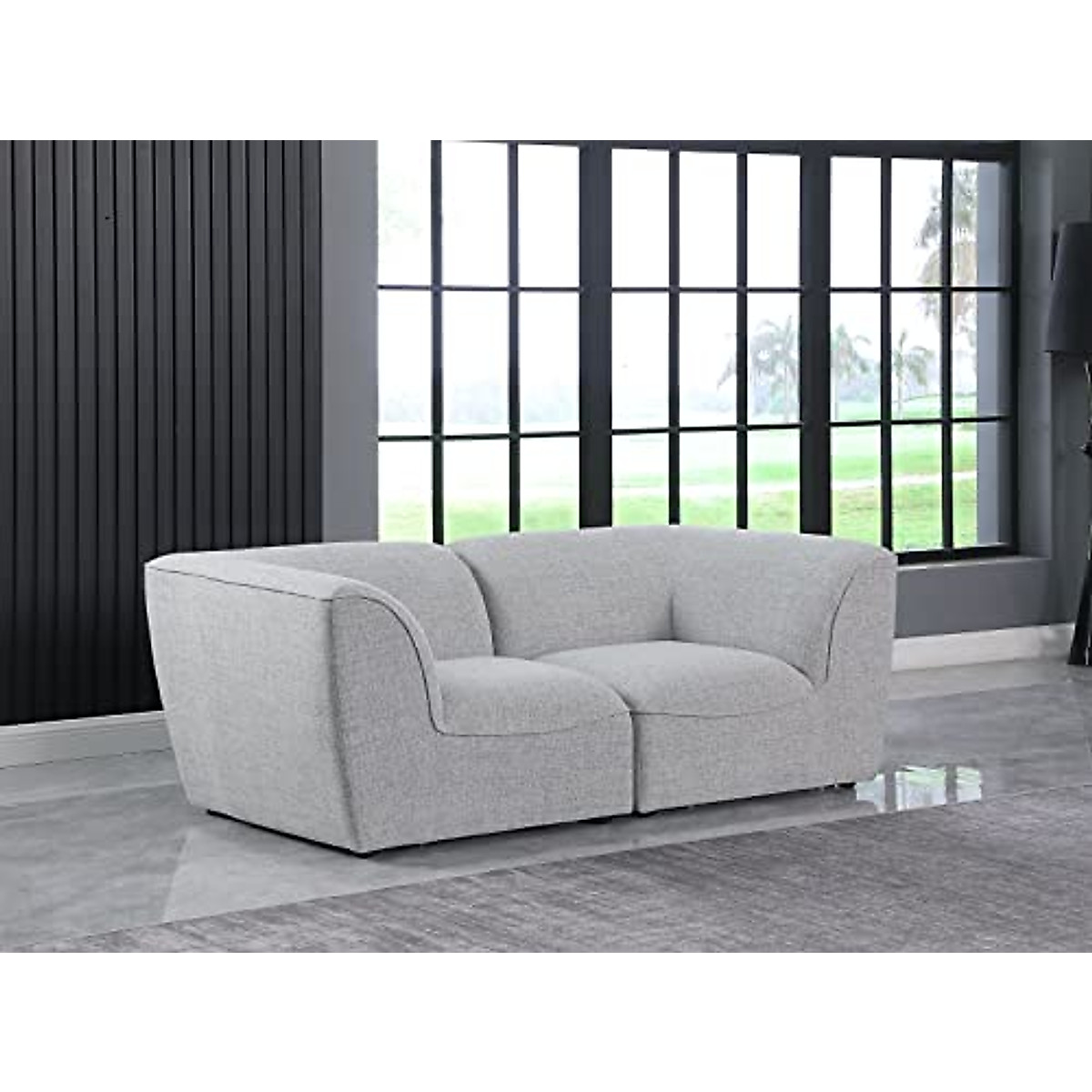 Meridian Furniture Miramar Collection Modern | Contemporary Linen Textured Upholstered Modular Sofa, 76" W x 38" D x 28.5" H, Grey