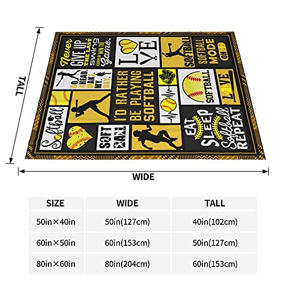 Softball Blanket 50''x60'' Softball Gift Blanket Super Soft Warm and Comfortable Throw Blanket for Fall Winter Spring All Season-1
