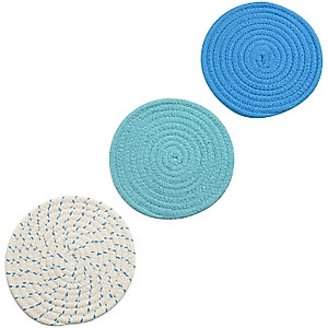 Kitchen Pot Holders Set Trivets Set 100% Pure Cotton Thread Weave Hot Pot Holders Set (Set of 3) Stylish Coasters, Hot Pads, Hot Mats, Spoon Rest for Cooking and Baking by Diameter 7 Inches (Blue)