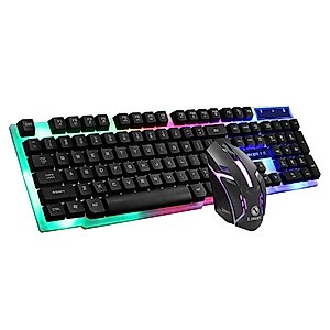 QYIYA GTX300 USB Wired 104 Keys RGB Backlight Ergonomic Gaming Mouse Keyboard Set,Black