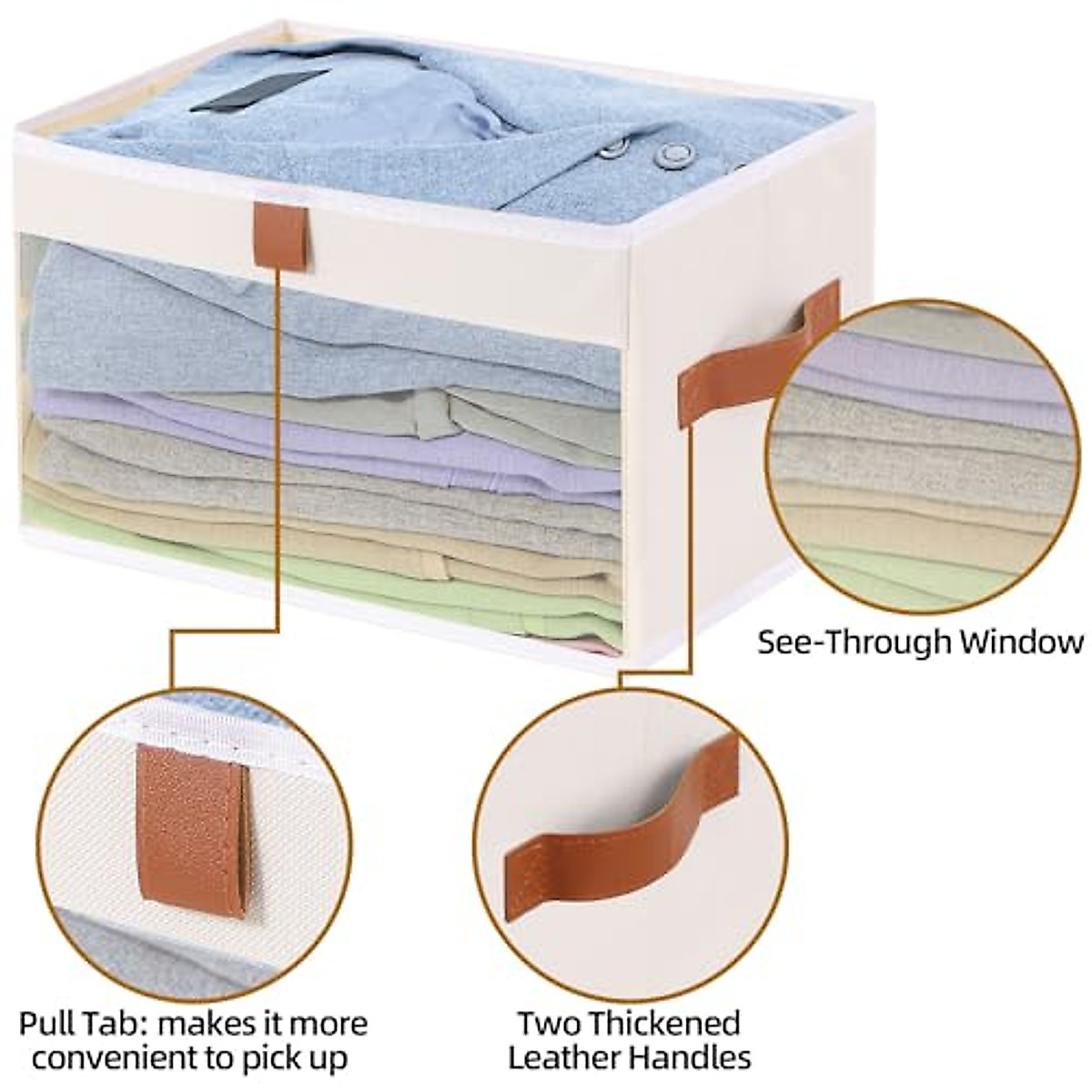 YheenLf Foldable Closet Storage Bins 3-Pack,Fabric Box with Transparent Windows and Handles,Storage Baskets Used for Organizing Clothes( Beige,12.6x12.6x9in)