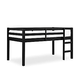DHP Milton Twin Loft Bed with Safety Guard Rail, Black, Space Saving Junior Size, Pine Wood