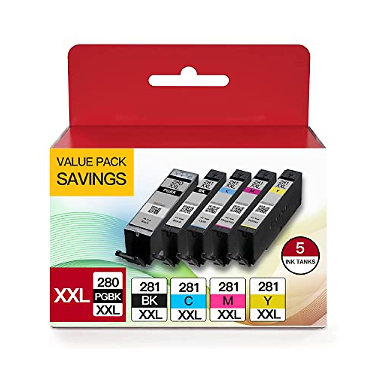 280 281 Ink Cartridges Black/Color XXL Compatible for Canon PGI-280XXL CLI-281XXL Replacement for PIXMA TR8520 TS6320 TS9120 TS6220 TR7520 TR8500 TS8320 TR8620 TS6120 TS8220 TS6300 TS8120 (5 Pack)