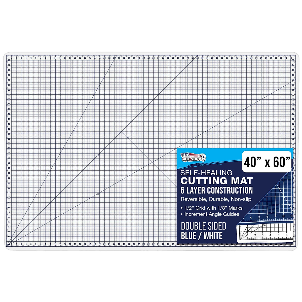 U.S. Art Supply 40" x 60" WHITE/BLUE Professional Self Healing 5 - 6 Layer Double Sided Durable Non-Slip Cutting Mat Great for Scrapbooking, Quilting, Sewing and all Arts & Crafts Projects