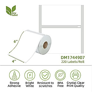 Anylabel Compatible 4" x 6" Direct Thermal Label Replacement for DYMO 1744907 Postage Address Shipping Compatible with Dymo 4XL, Rollo & Zebra Printer Permanent Adhesive (12 Rolls, 220 Labels/Roll)
