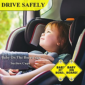2PCs Baby On Board Signs- Suction Cups - Kids On Board Car Sticker - Waterproof Baby on Board Car Accessories Sign- Car Signs Baby On Board for Car Window Bumper Stickers