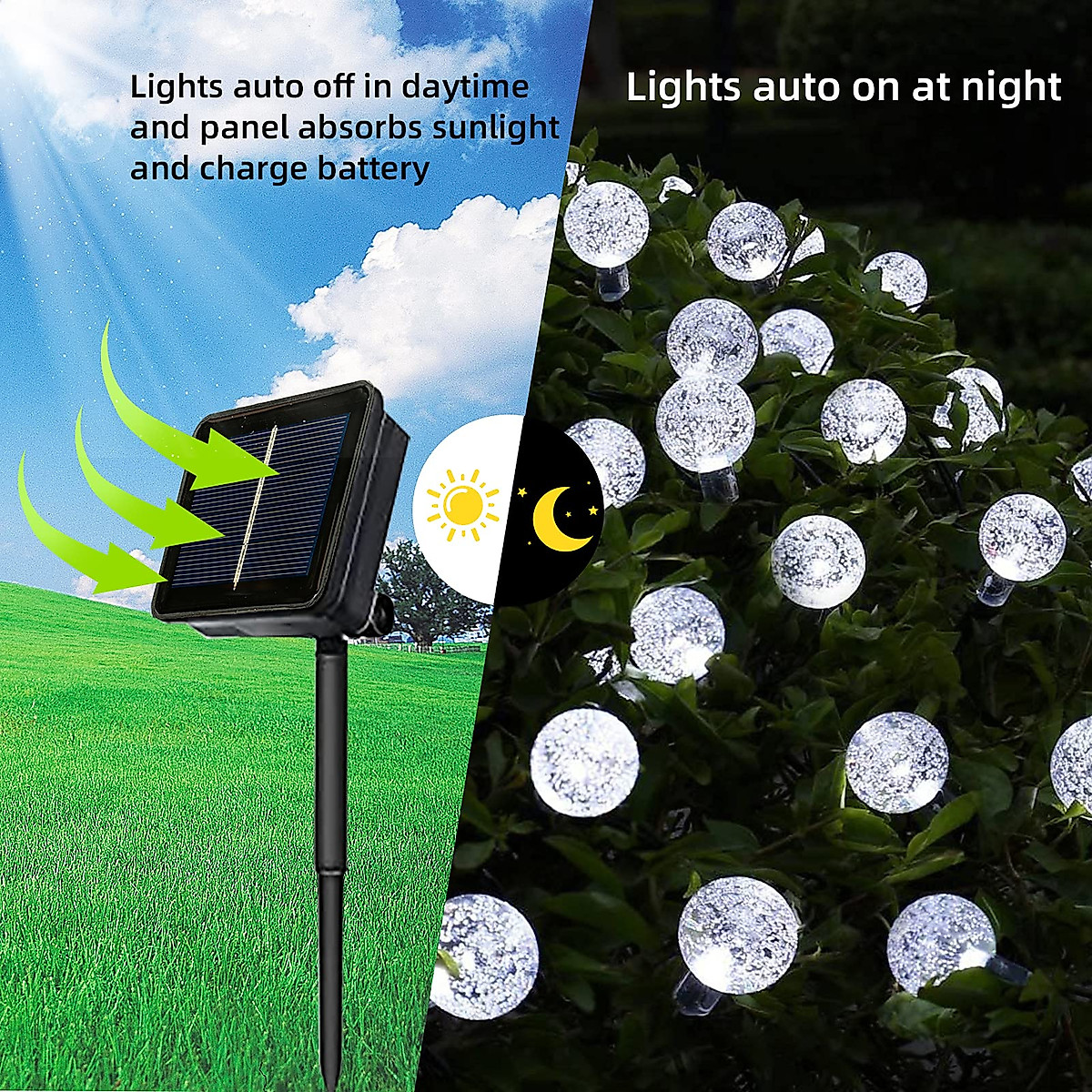 Solar Garden Lights 35FT 60LED Crystal Globe Solar String Lights, 8 Modes Waterproof String lights Outdoor, Solar Lights Outdoor for Garden,Yard,Patio,Wedding,Home party,Christmas,Decoration. (White)