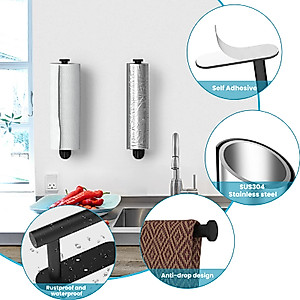 Paper Towel Holder Under Cabinet, Kitchen Paper Towel Holder Wall Mount, Self Adhesive Paper Towel Roll Holder SUS304 Stainless Steel Paper Towel Bar Paper Towel Rack - Black