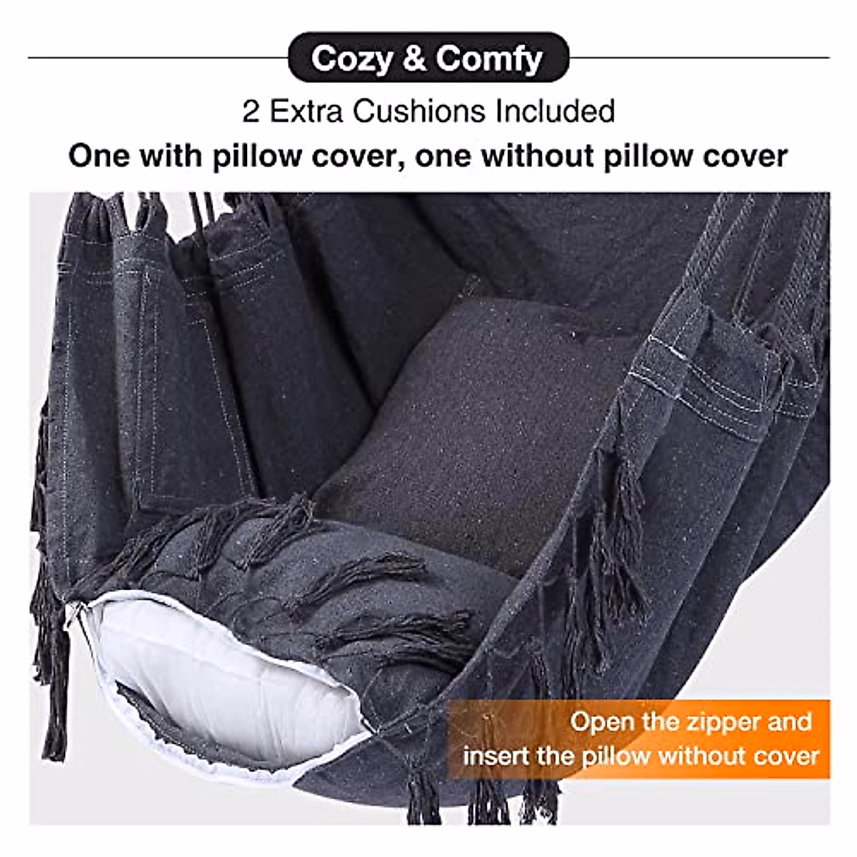 RedSwing Hanging Hammock Chair, Hanging Rope Swing with 2 Cushions and Hardware Kits, Quality Cotton Weave for Superior Comfort and Durability, Max Load 330Lbs