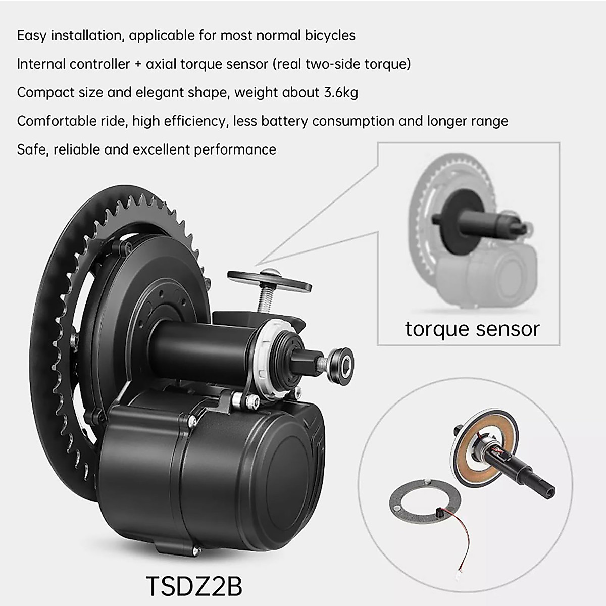 TSDZ2B 48V 500W Mid Drive Motor Ebike Concversion Kit Electric Bike Torque Sensor DIY Central Motor with VLCD5 for Bottom Bracket 68/73MM MTB City Road Bicycle