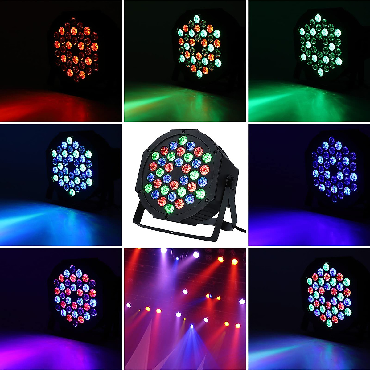 LUNSY Dj Lights, 36 LED Par Lights Stage Lights with Sound Activated Remote Control & DMX Control, Stage Lighting Uplights for Wedding Club Music Show Christmas Holiday Party Lighting - 6 Pack