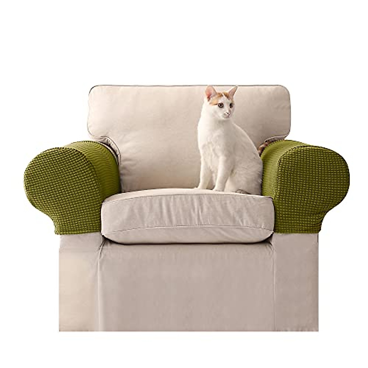 Hruile Arm Caps Arm Rest Covers Sofa Stretch Armrest Chair Covers Non Slip Furniture Protector Slipcovers for Armchairs Sofa Couches Recliner,Set of 4,Green