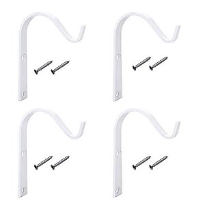 4 Pieces Metal Wall Hook Plant Hanger Bracket Decorative Iron Wall Hooks Decorative Coat Hook Metal Lantern Bracket for Hanging Baskets Lantern Artworks Home Decor Come with Screws, White