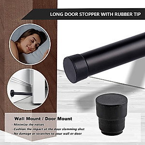 Door Stops, 6 Inch Long Door Stopper, Wall Mount, Heavy Duty Solid Black Doorstop Brushed Stainless Steel with Soft Rubber Bumper Tips