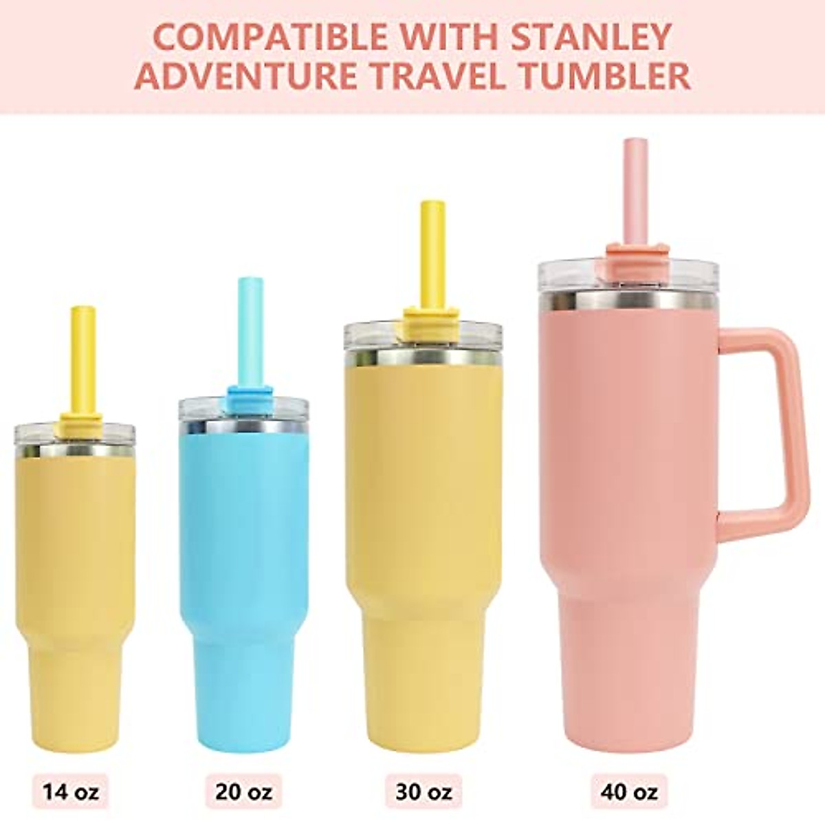 6Pcs Replacement Straws for 40oz Stanley Travel Tumbler, Long Replacement Straws with Cleaning Brush, 11.8 Inch Reusable Silicone Straws Compatible with Stanley 40oz Cup