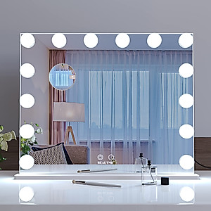 BEAUTME Large Vanity Mirror with Lights,Hollywood Lighted Makeup Cosmetic Mirror with Smart Button,Tabletop or Wall Mounted Makeup Mirrors White