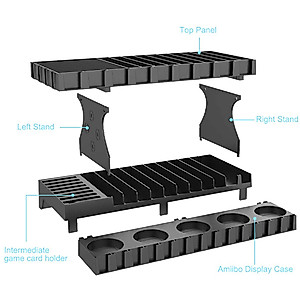 Skywin- Retro Cartridge Game Holder Compatible with Nintendo Gameboy, Video Game Storage, NES, N64, and 3DS Games, Includes Slots for Switch Tablet, Joycon Controllers, and Amiibo Display