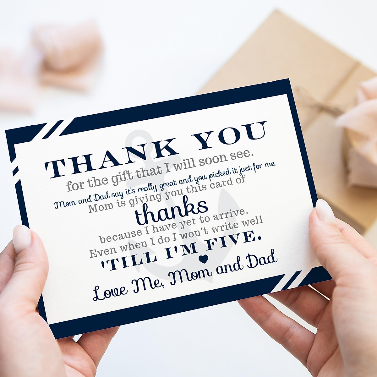 Paper Clever Party Nautical Baby Shower Thank You Cards with Envelopes Blank Notes Prefilled with Message Boys Personalize for Registry Gifts Anchor Notecard Set Blue 4x6 Stationery, 15 Pack