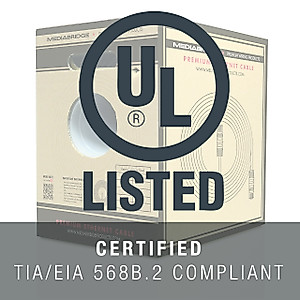 Mediabridge Pure Copper Cat6 Cable (250 Feet, White) - 10Gbps Ethernet, Solid, in-Wall Rated, w/Premium Snagless Pull-Out Box - (Part# C6-250-WHITE)