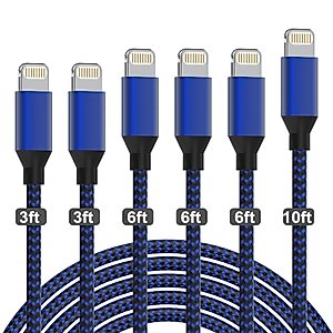 iPhone Charger [Apple MFi Certified] Lightning Cable 6PACK-3/3/6/6/6/10 FT Nylon Braided USB Charging Cable High Speed Cord Compatible with iPhone 14/13/12/11 Pro Max/XS MAX/XR/XS/X/8/7/Plus/6S/6/iPad