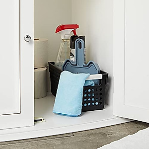 Farmlyn Creek Black Plastic Baskets with Handles for Bathroom, Laundry Room, Closet Organization (4 Pack)