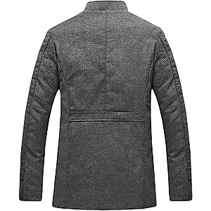 wantdo Men's Slim Fit Pea Coat Warm Winter Windproof Wool Jacket Grey 2XL
