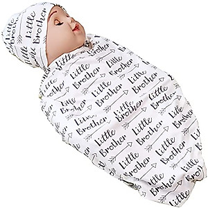 Newborn Swaddle Blanket with Beanie Set,Soft Stretchy Cocoon Sack for 0-3 Months Baby Boys and Girls, Brother