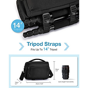 BAGSMART Small Camera Case with Tripod Holder, Compact Camera Shoulder Bags for DSLR/SLR/Mirrorless Cameras, Waterproof Crossbody Bag Women Men, Black