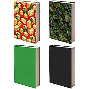 Easy Apply Stretchable Book Cover 4 Pack. 2 Solid and 2 Design Jumbo Jackets Fit Hardcover Textbooks Up to 9" x 11". Adhesive-Free, Nylon Fabric Protectors. Washable, Reusable Student School Supply