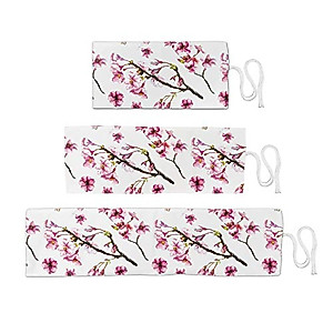 Ambesonne Cherry Blossom Roll Up Pencil Holder, Watercolor Style Oriental Pattern with Sakura Branch, Painting Drawing Pencils Case for Artists Students, 72 Loops, Hot Pink Green Brown