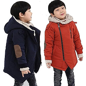 EISHOW Clearance Kids Boys Warm Thick Jackets Hooded Cotton Fleece Parka Coat Children Winter Zipper Outerwear (Navy, 7-8 years)