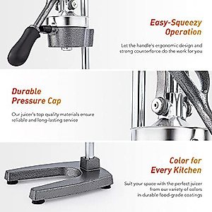 CO-Z Hand Press Juicer Machine, Manual Orange Juicer and Professional Citrus Juicer for Orange Juice Pom Lime Lemon Juice, Commercial Lemon Squeezer and Orange Crusher, Easy to Clean, Gray