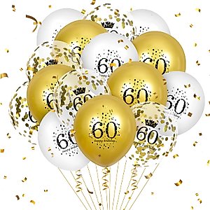 60th Birthday Balloons 15Pcs White Gold Happy 60th Birthday Latex Balloons Confetti Balloons White Gold 60th Birthday Party Decorations for Women Men 60th Birthday Anniversary Decor Supplies 12 inch